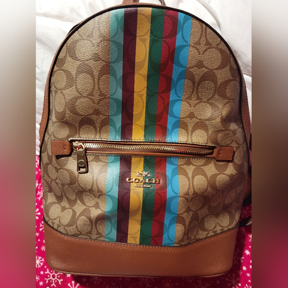 Coach Kenley Signature Backpack W/Stripe - Gem